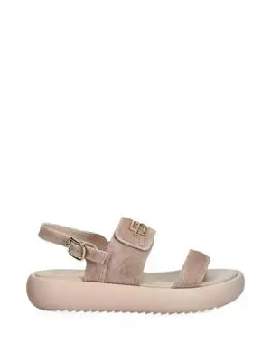 BALDININI Suede Sandals With Logo Plaque And Touch-strap Fastening