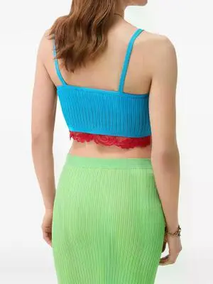 Versace Ribbed Knit Cropped Tank Top With Lace Trim