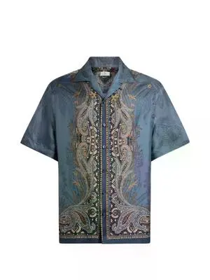 Etro Silk Bowling Shirt With Placed Pegaso-print - Blue