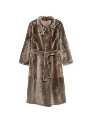 Brunello Cucinelli Belted Shearling Coat - Neutrals