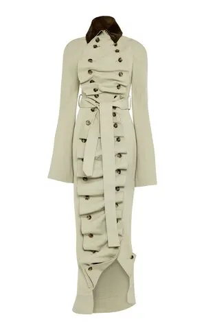 A.W.A.K.E. Mode Double-breasted Belted Trench Coat - Light Wash