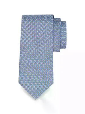 FERRAGAMO Gancini Print Silk Neck Tie - Blue