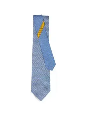 FERRAGAMO Gancini Square-print Silk Tie - Blue