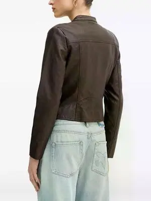 Guess Monogram-embossed Band-collar Zip-up Jacket - Brown
