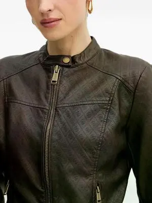 Guess Monogram-embossed Band-collar Zip-up Jacket