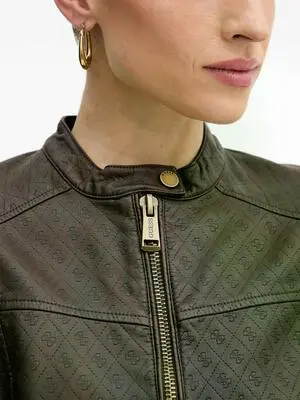 Guess Monogram-embossed Band-collar Zip-up Jacket
