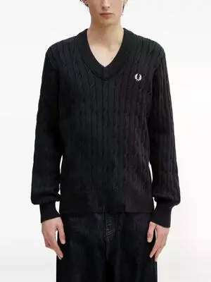 Fred Perry Cable Knit V-neck Sweater