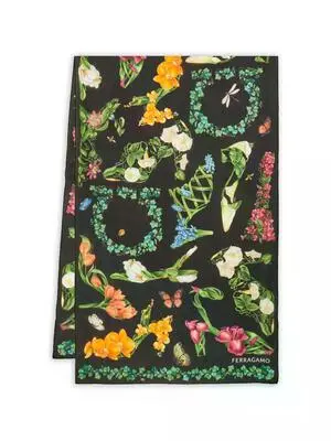 FERRAGAMO Eden Shoes-print Silk Scarf - Black