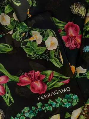 FERRAGAMO Eden Shoes-print Silk Scarf - Black