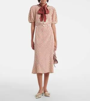 Prada Polka-dot Silk Midi Dress With Detachable Scarf