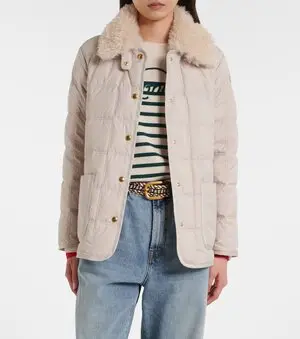 Moncler Cygnus Quilted Down Jacket With Detachable Fur Collar - Beige
