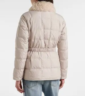 Moncler Cygnus Quilted Down Jacket With Detachable Fur Collar - Beige