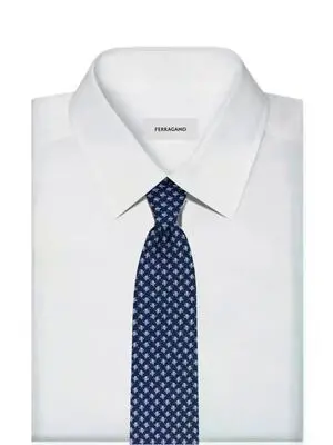 FERRAGAMO Mini Fish-print Silk Tie - Blue