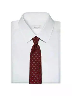 FERRAGAMO Gancini Silk Jacquard Neck Tie - Red