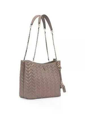 Guess Cheryl Chevron-quilted Chain-link Tote Bag - Neutrals