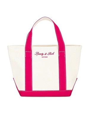 SPORTY & RICH Sporty & Rich Signature NY Logo Mini Tote Bag Natural & Ruby