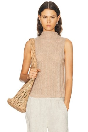 Sablyn Salvia Sleeveless Cable Turtleneck Sweater - Dune