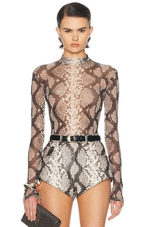 Lapointe Printed Mesh Mock Neck Bodysuit - Python Print