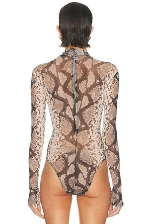 Lapointe Printed Mesh Mock Neck Bodysuit - Python Print