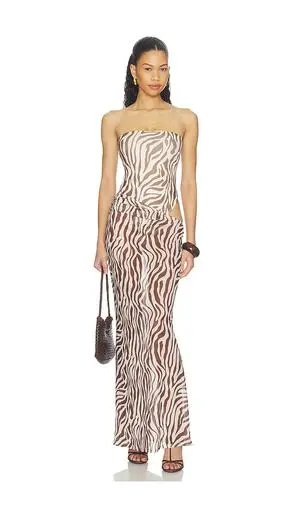 Superdown Kensington Strapless Zebra Print Maxi Dress - Multi