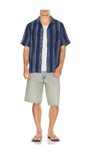 Faherty Brand Short Sleeve Indigo Camp Shirt In . Also - Blue