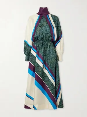 ALEMAIS Joni Tie-detailed Printed Silk-twill Midi Dress - Multi