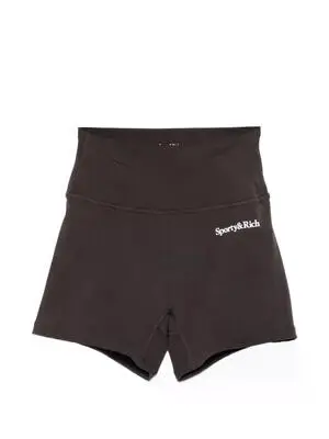 SPORTY & RICH Sporty & Rich Logo-Print Stretch Shorts Brown