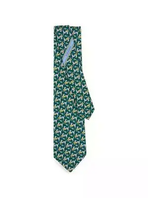 FERRAGAMO Hounds-print Silk Tie - Green