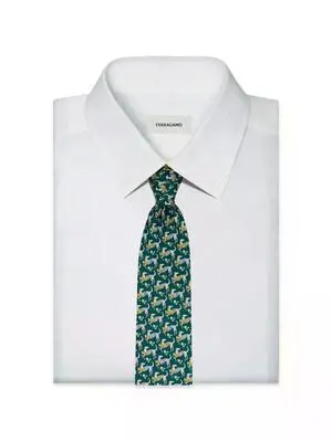 FERRAGAMO Hounds-print Silk Tie - Green