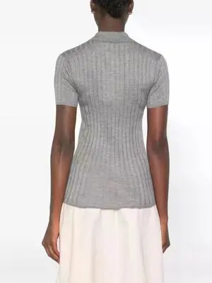 TOTEME Ribbed Knit Polo Top With Short Sleeves - Grey