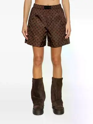 GANNI Polka Dot Logo Patch Wide Leg Shorts - Brown