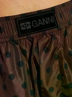GANNI Polka Dot Logo Patch Wide Leg Shorts