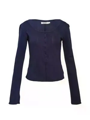 GLOWNY Long Sleeve Buttoned Top - Blue