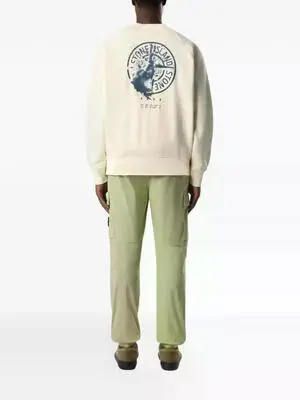 Stone Island Logo Print Compass Fleece Oversized Sweater - Neutrals