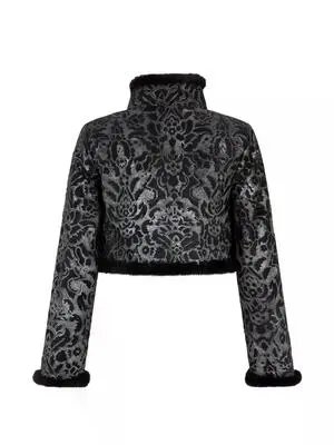 Moschino Damask Pattern Faux Fur Trim Jacket - Black
