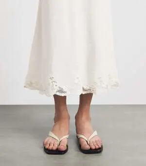 Rixo Linen-blend Crystal Midi Skirt With Lace Trim