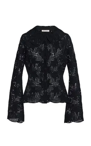 BY MALENE BIRGER Cotton Crochet Button-up Top - Black