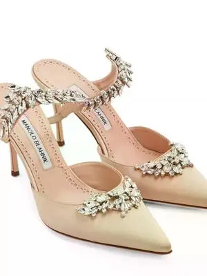 Manolo Blahnik Lurum Crystal-embellished Satin Mules