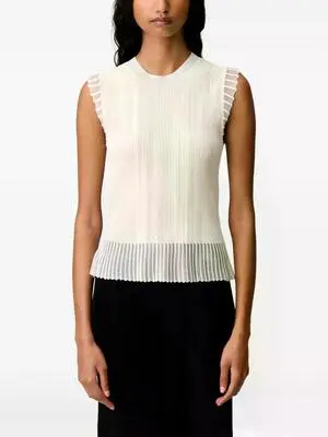 Claudie Pierlot High-neck Sleeveless Knit Top With Sheer Ruffle Detailing - Neutrals
