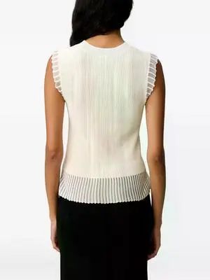 Claudie Pierlot High-neck Sleeveless Knit Top With Sheer Ruffle Detailing - Neutrals