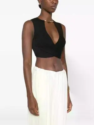 Elisabetta Franchi Ribbed Knit Crossover Top - Black
