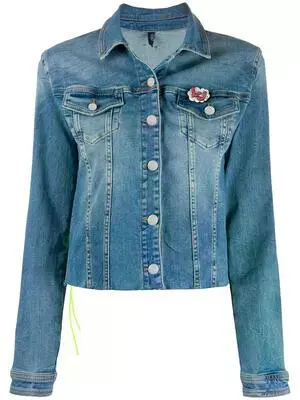 Liu Jo Cropped Denim Jacket With Logo Detail - Blue