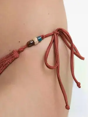 Bond Eye Bead-embellished Crinkled Bikini Bottoms - Brown