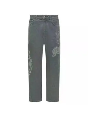 Gcds Flame Detail Jeans - Grey