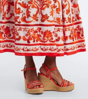 Dolce & Gabbana Majolica Print Cotton Poplin Maxi Dress - Orange