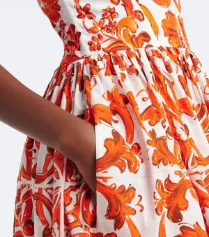Dolce & Gabbana Majolica Print Cotton Poplin Maxi Dress - Orange