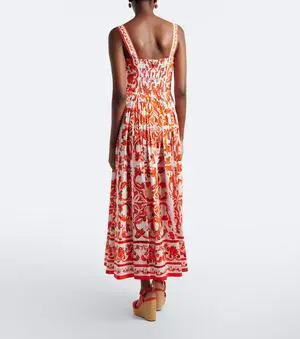 Dolce & Gabbana Majolica Print Cotton Poplin Maxi Dress - Orange