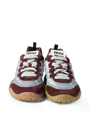 Miu Miu Technical Fabric And Suede Tyre Sneakers - Silver