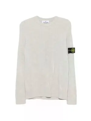 Stone Island Stone Island Logo Patch Ribbed Knit Sweater Grey
