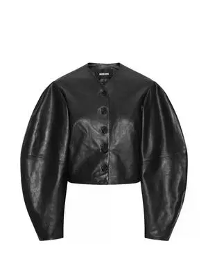 ROTATE BY BIRGER CHRISTENSEN Leather Jacket With Puff Sleeves - Black
